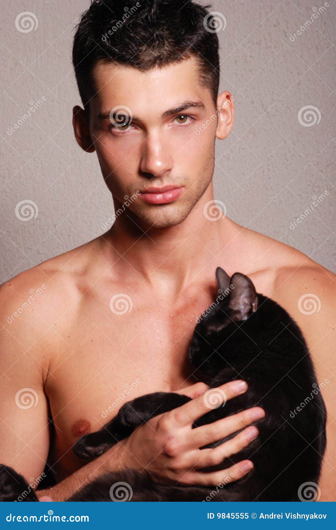 Man with cat stock image. Image of white, hold, expression - 9845555