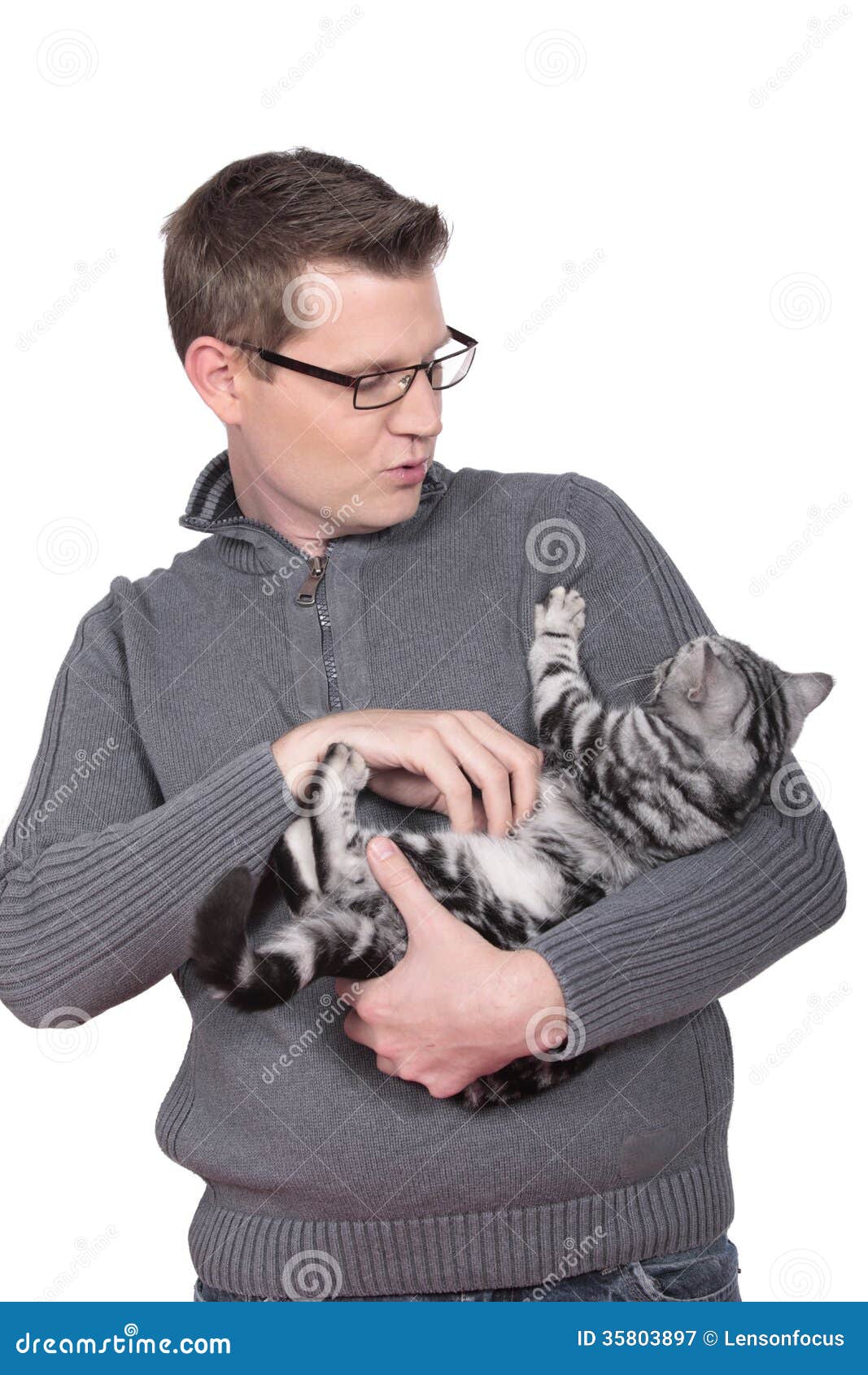 Man with a cat stock image. Image of owner, isolated - 35803897