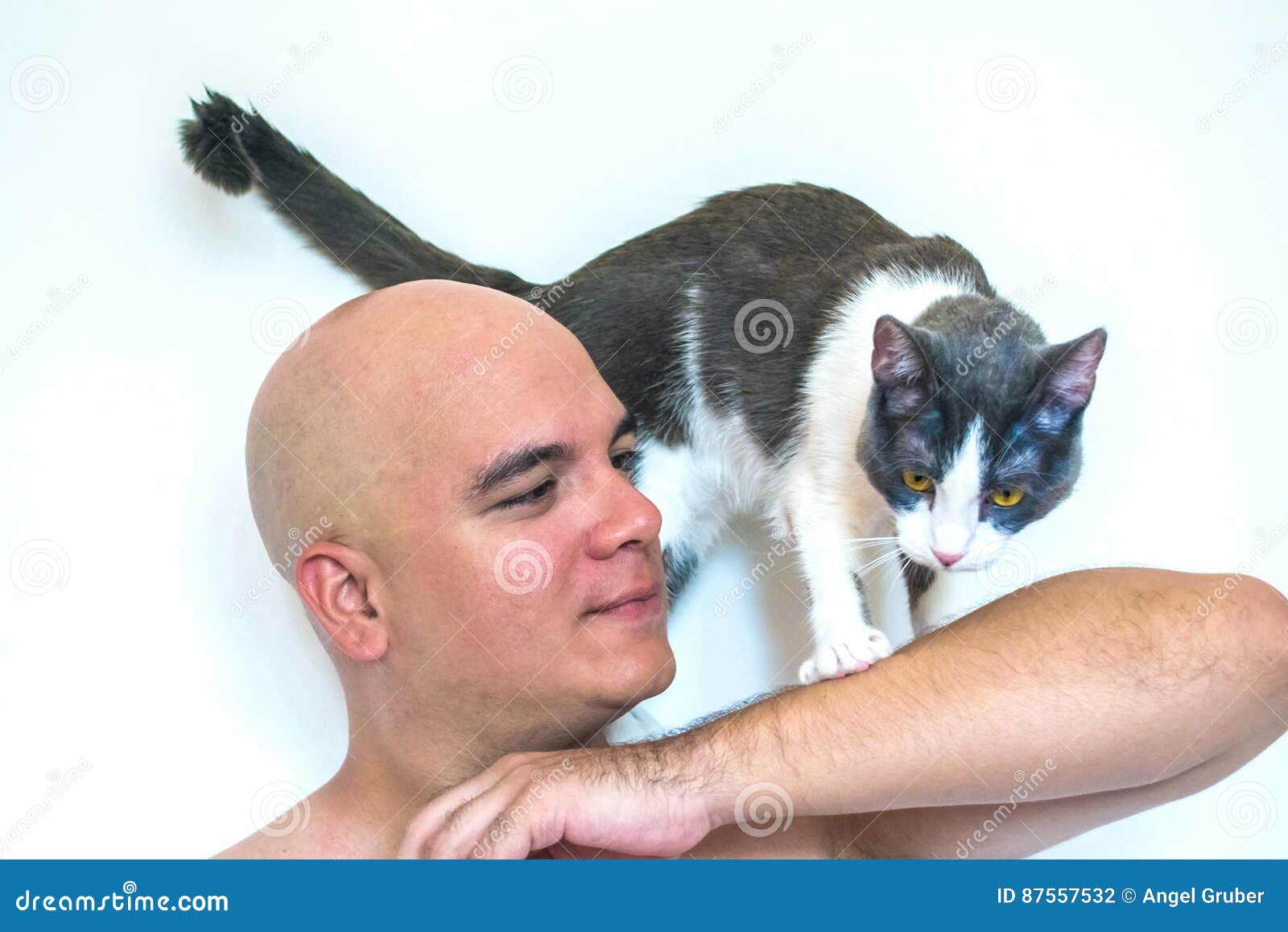 A Man with a Cat on His Shoulders. Stock Photo - Image of pleasure ...
