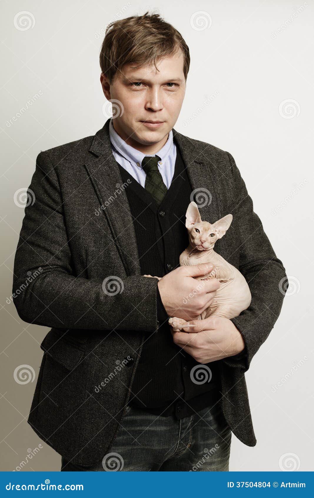 Man with cat, portrait stock photo. Image of hair, animal - 37504804