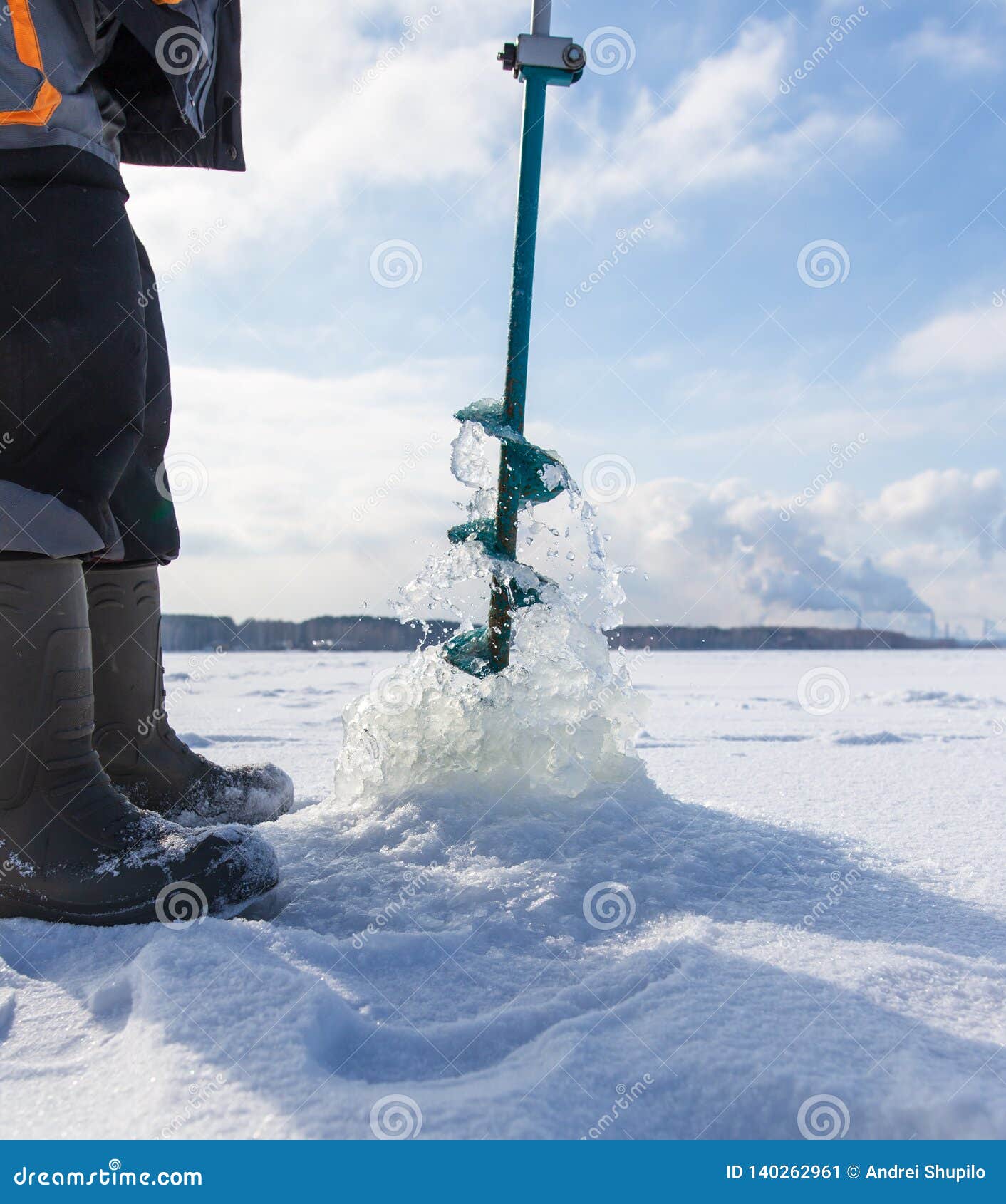 Man Catches Fish on Ice in Winter Stock Image - Image of snow, sport ...