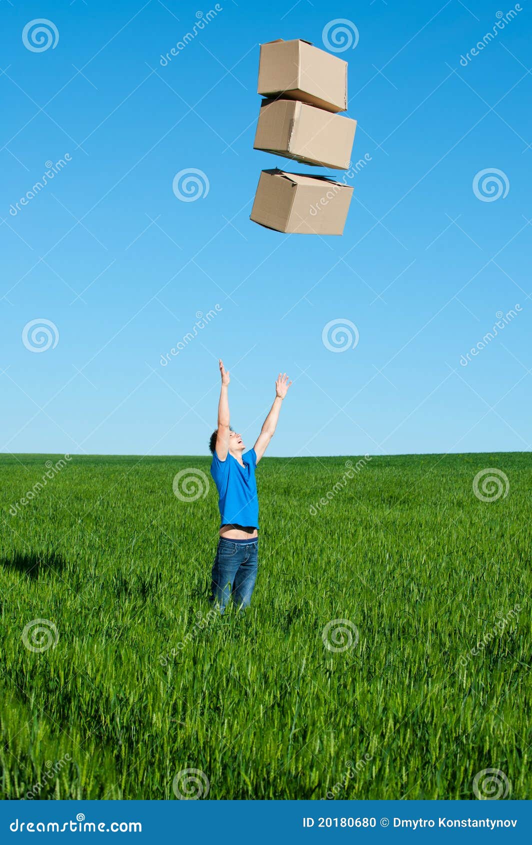 Man Catching Boxes on Green Field Stock Photo - Image of catch, hurl ...