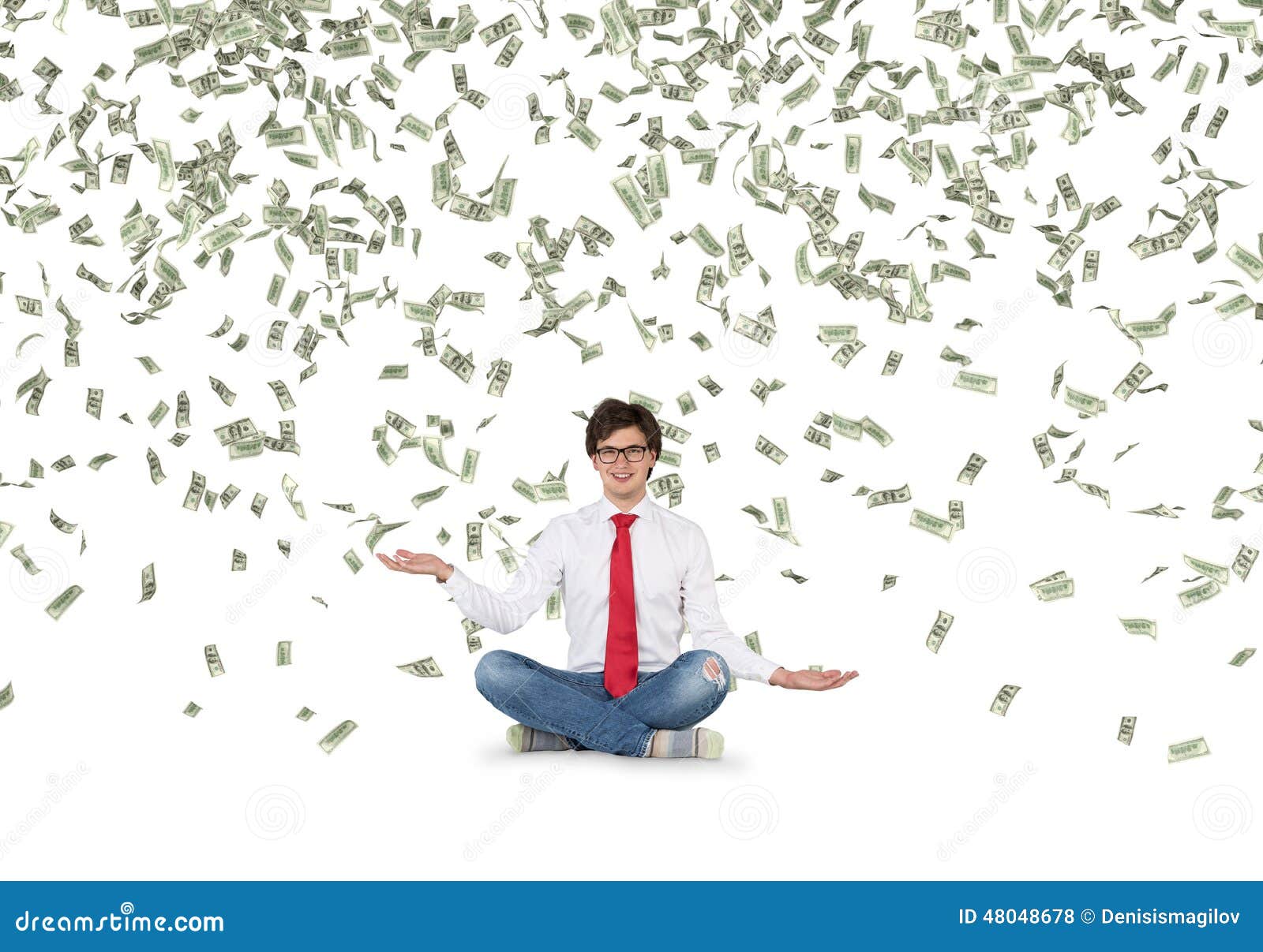 Man Catching Falling Dollar Bills Stock Photo - Image of dollar ...