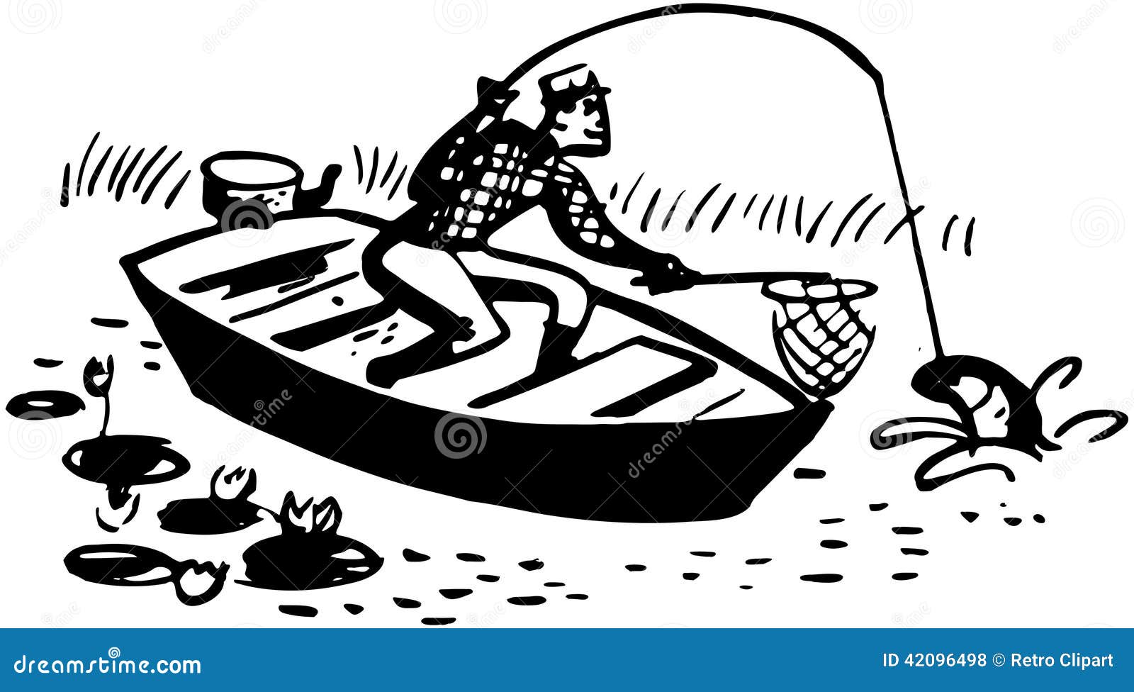 Man Catching Fish in Boat stock vector. Illustration of seas - 42096498
