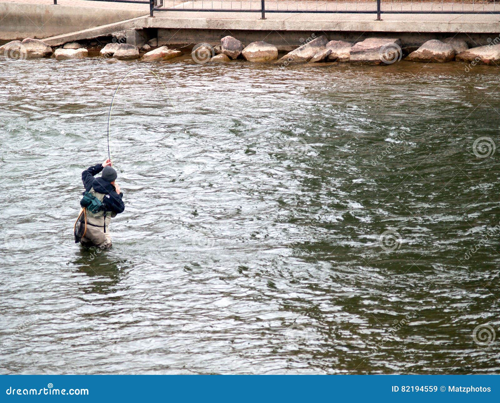 Man Catching Fish Flyfishing Editorial Stock Image - Image of flyfish ...