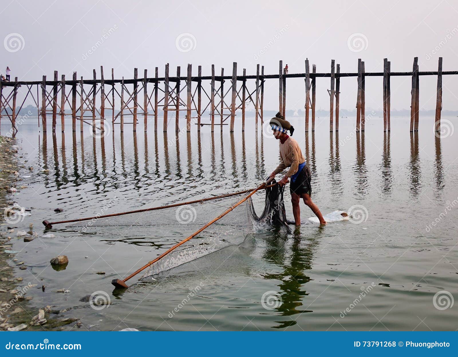 A Man Catching Fish on Lake in Mandalay, Myanmar Editorial Stock Photo ...