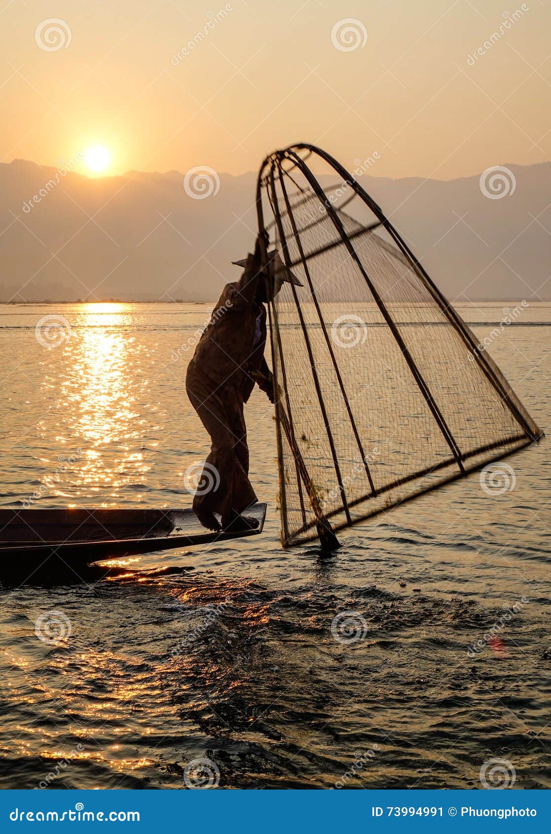 A Man Catching Fish at Sunrise in Shan, Myanmar Editorial Photo - Image ...