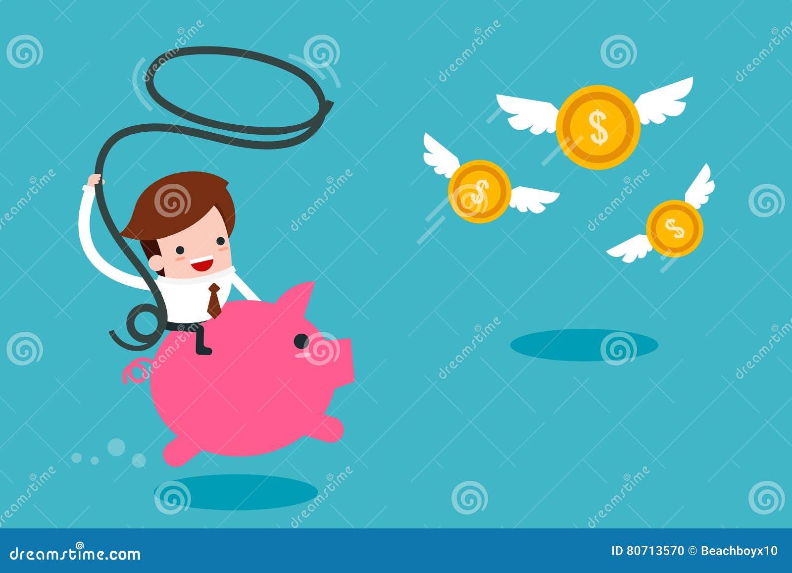 Flying With Money Wings. Business Financial Concept, Flat Cartoon ...