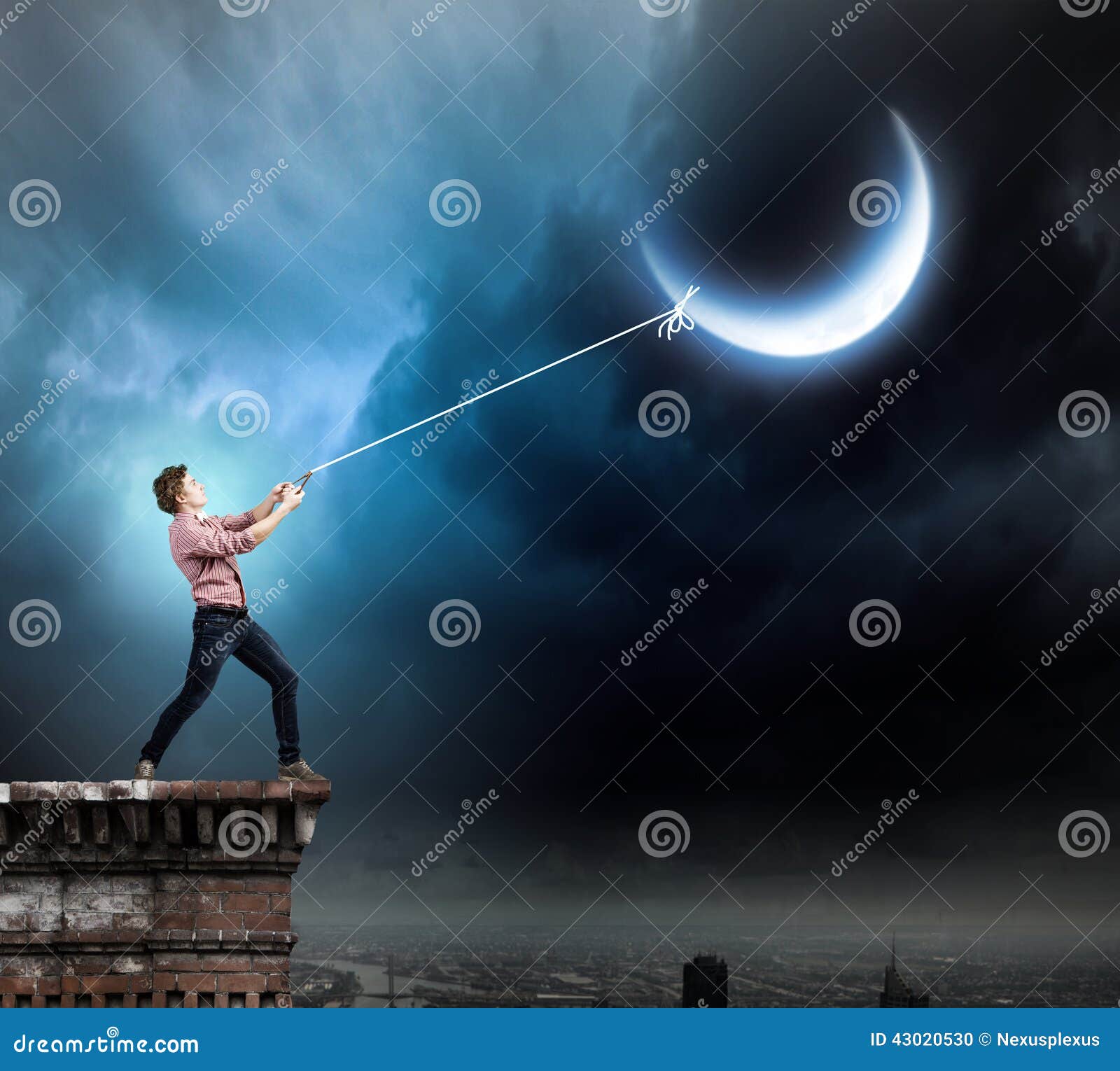 Man catching moon stock photo. Image of view, crescent - 43020530