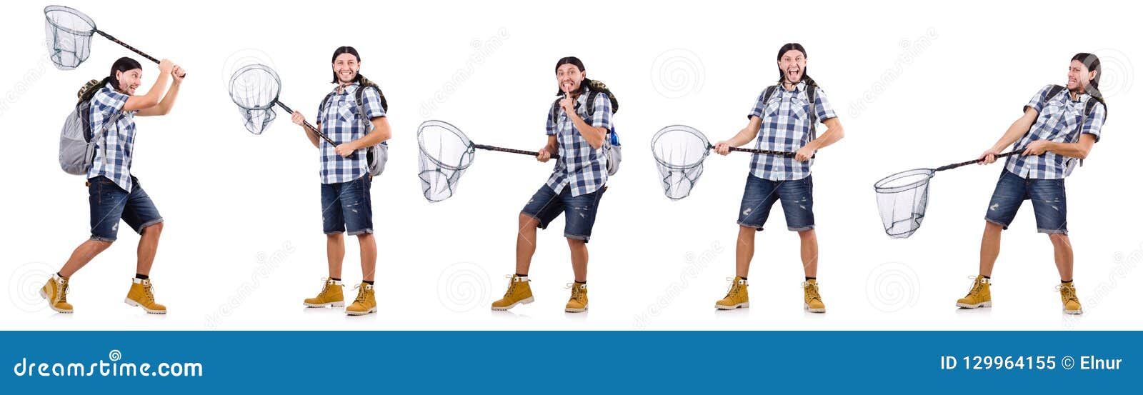 The Man with Catching Net Isolated on White Stock Image - Image of hand ...