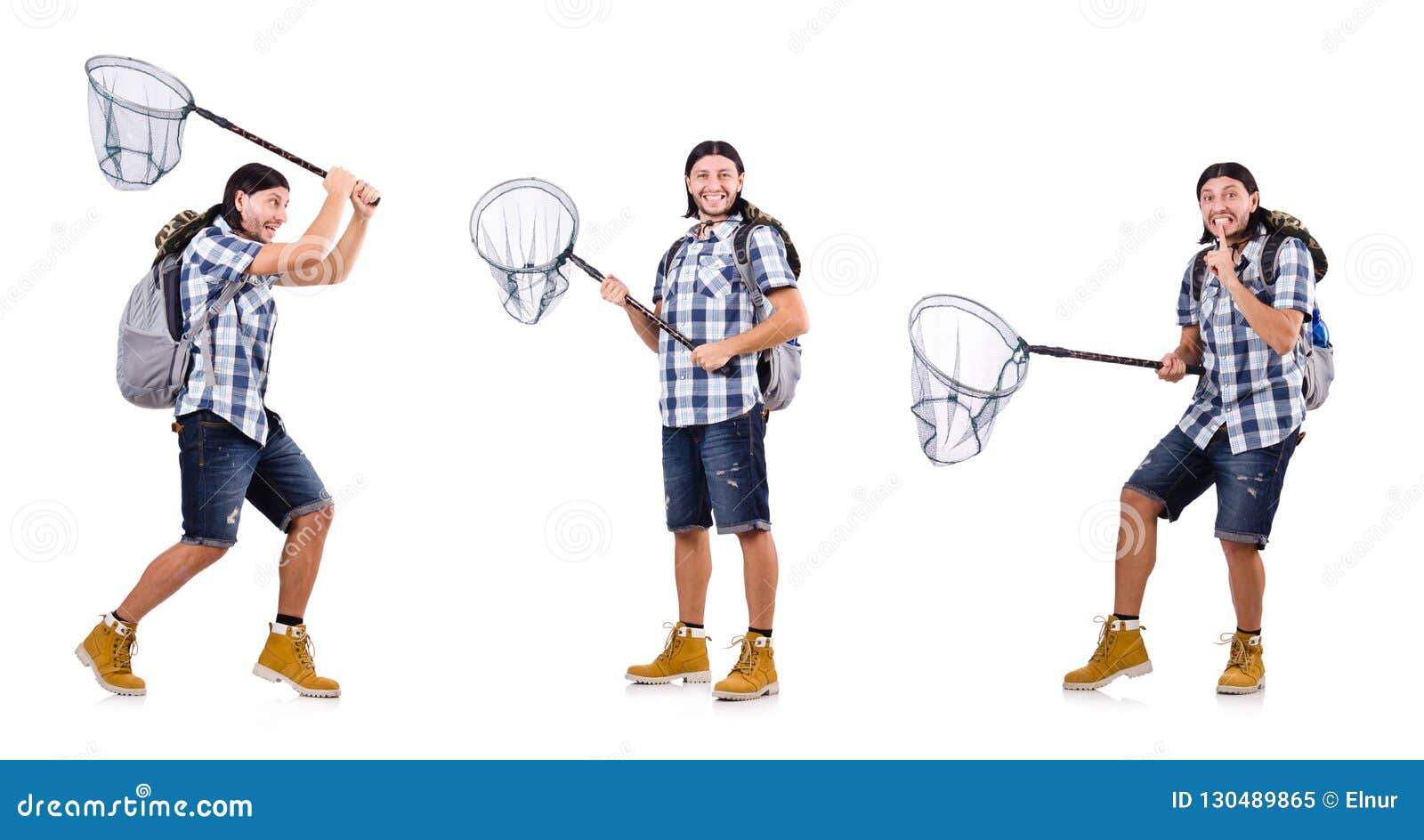 The Man with Catching Net Isolated on White Stock Image - Image of ...