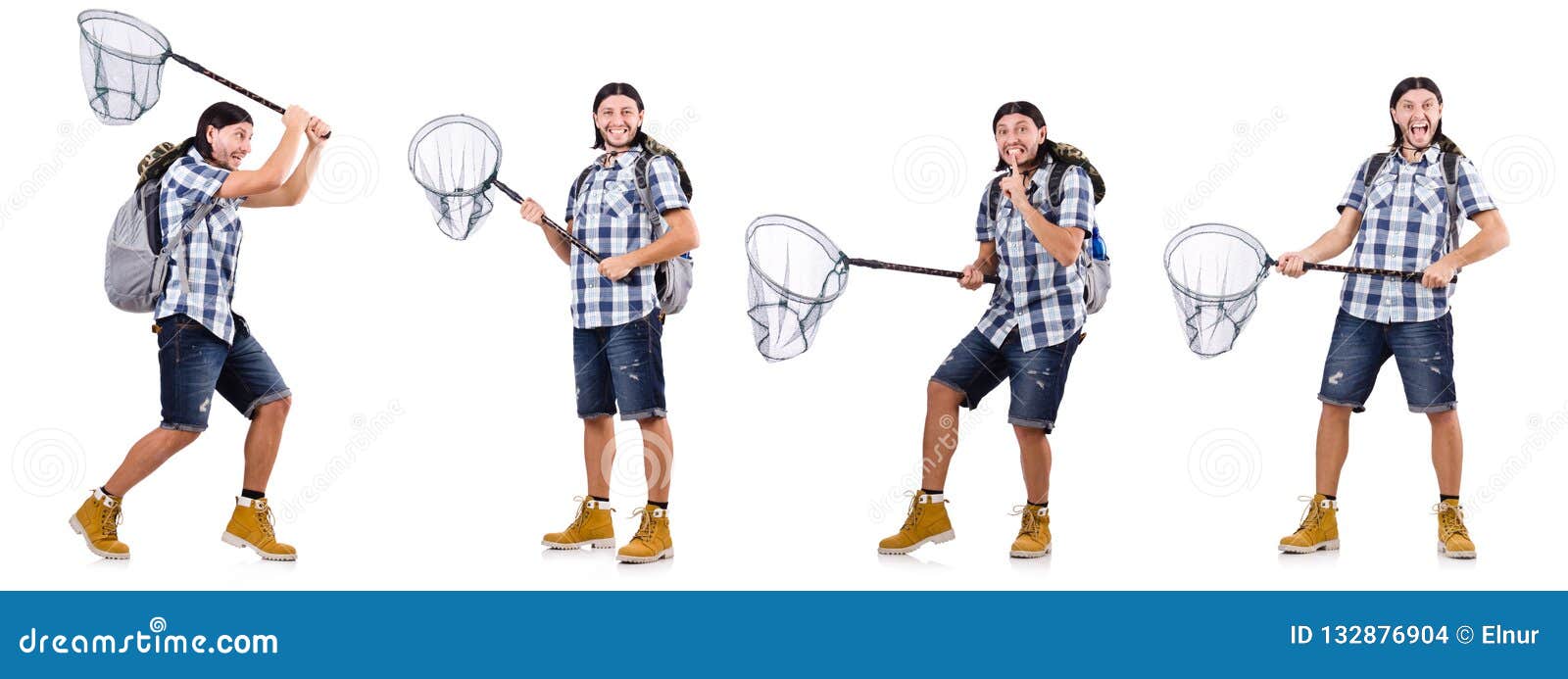 The Man with Catching Net Isolated on White Stock Photo - Image of ...
