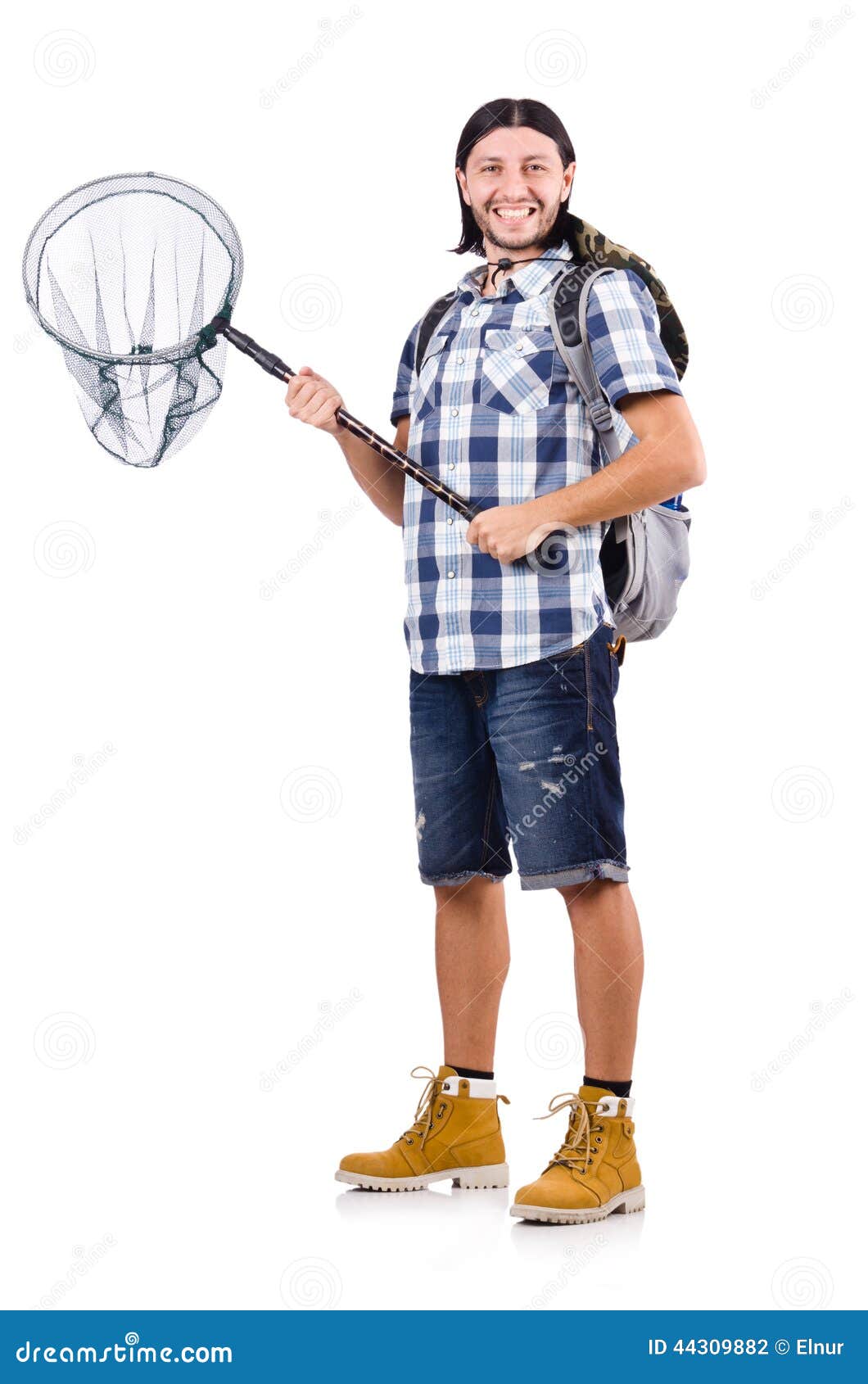 Man with Catching Net Isolated Stock Photo - Image of color, freedom ...