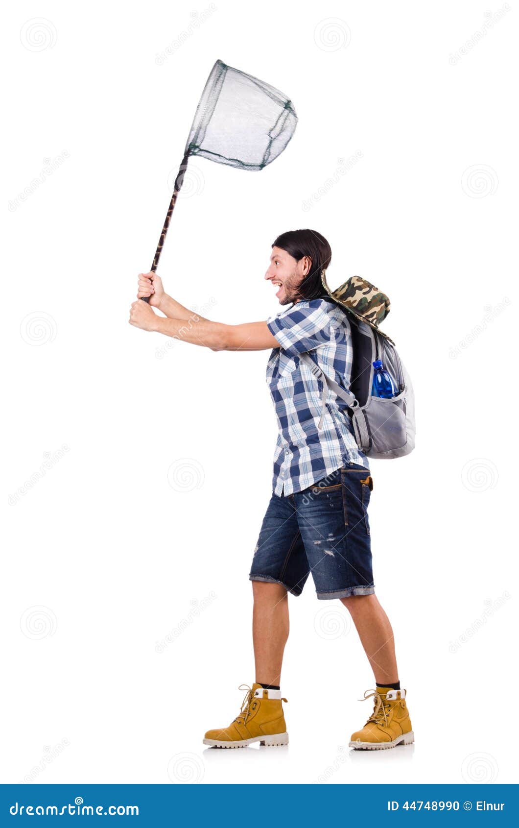 Man with Catching Net Isolated Stock Photo - Image of background ...