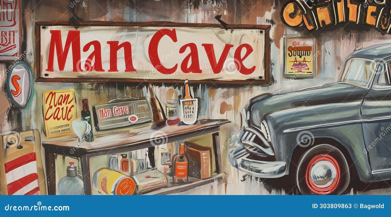 Man Cave Sign - Retro Illustration Stock Illustration - Illustration of ...