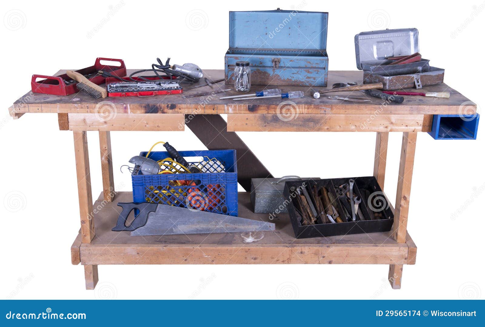 Work Bench, Tools, Isolated Stock Photo - Image of wooden, white: 29565174