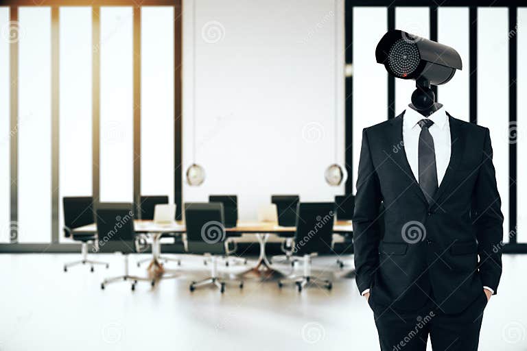 Man with CCTV camera head stock photo. Image of idea - 80578148