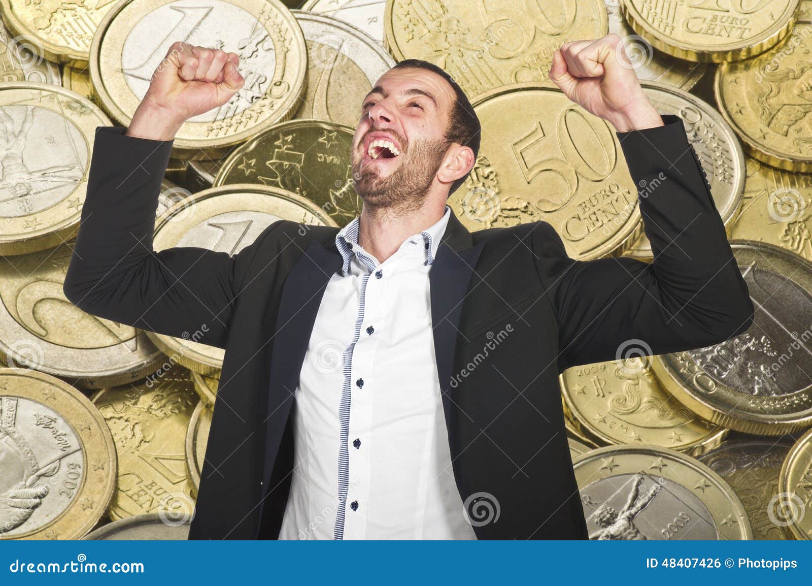 Man celebrates winning stock photo. Image of entrepreneur - 48407426