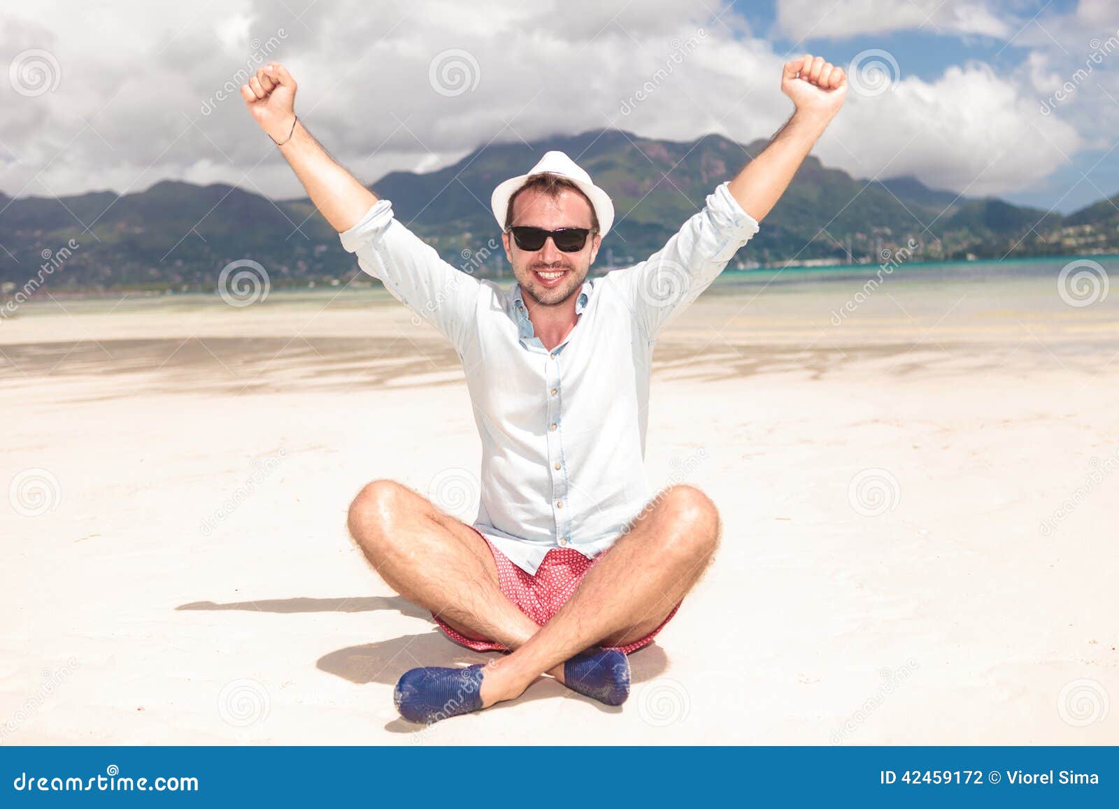 Man Celebrating Success on the Beach Stock Photo - Image of summer ...