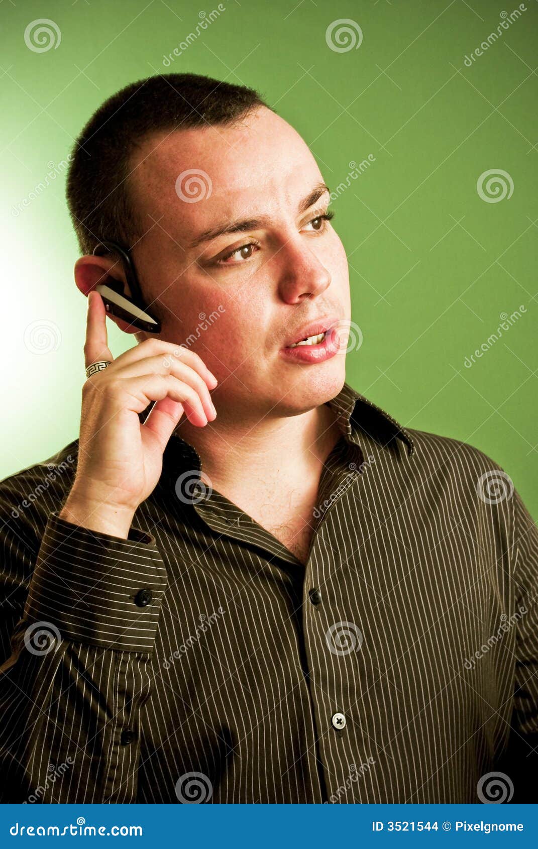 Man with Cell Phone Ear Piece Stock Photo - Image of joyous, microphone ...