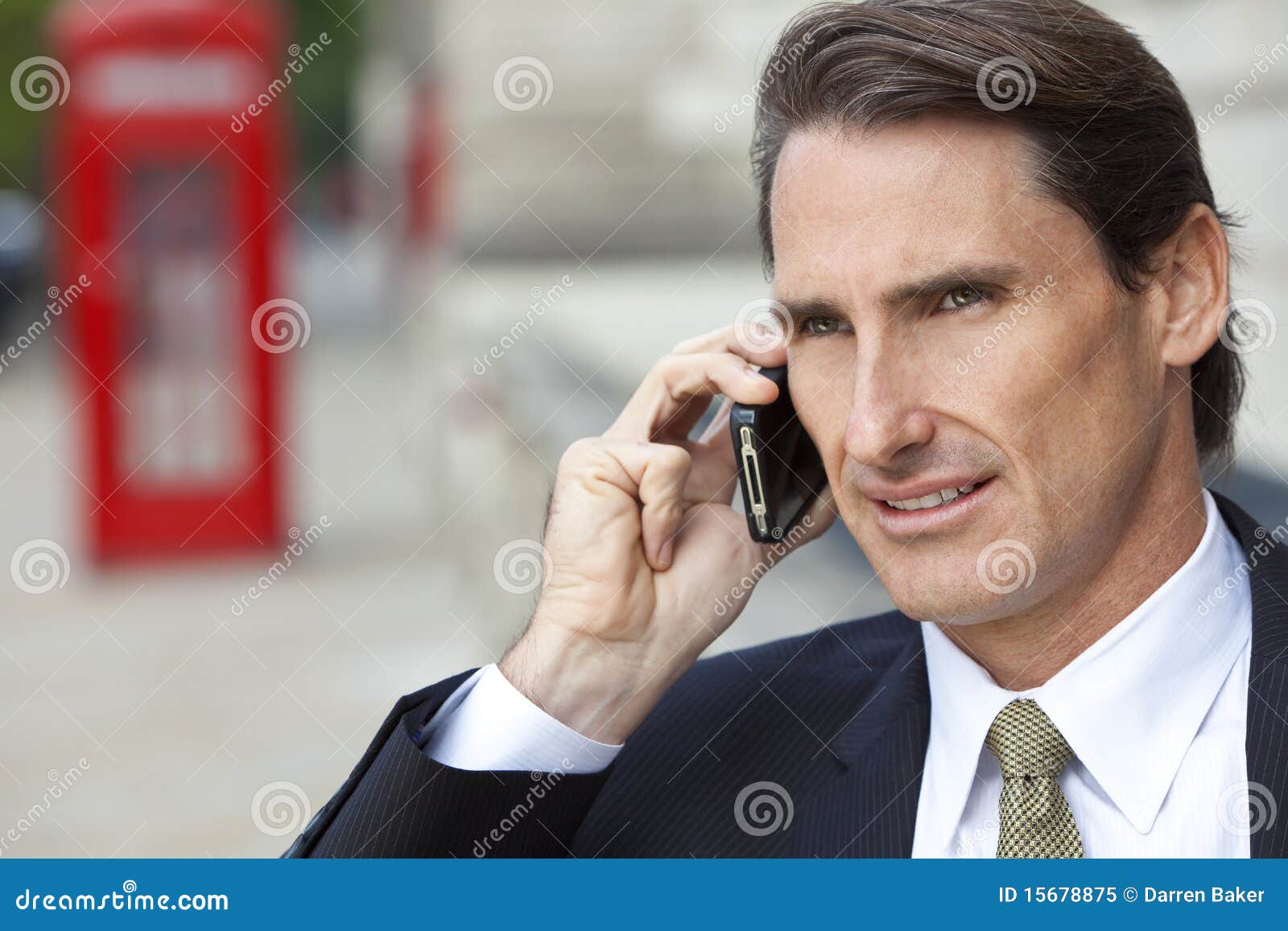 Man on Cell Phone with London Red Telephone Box Stock Image - Image of ...