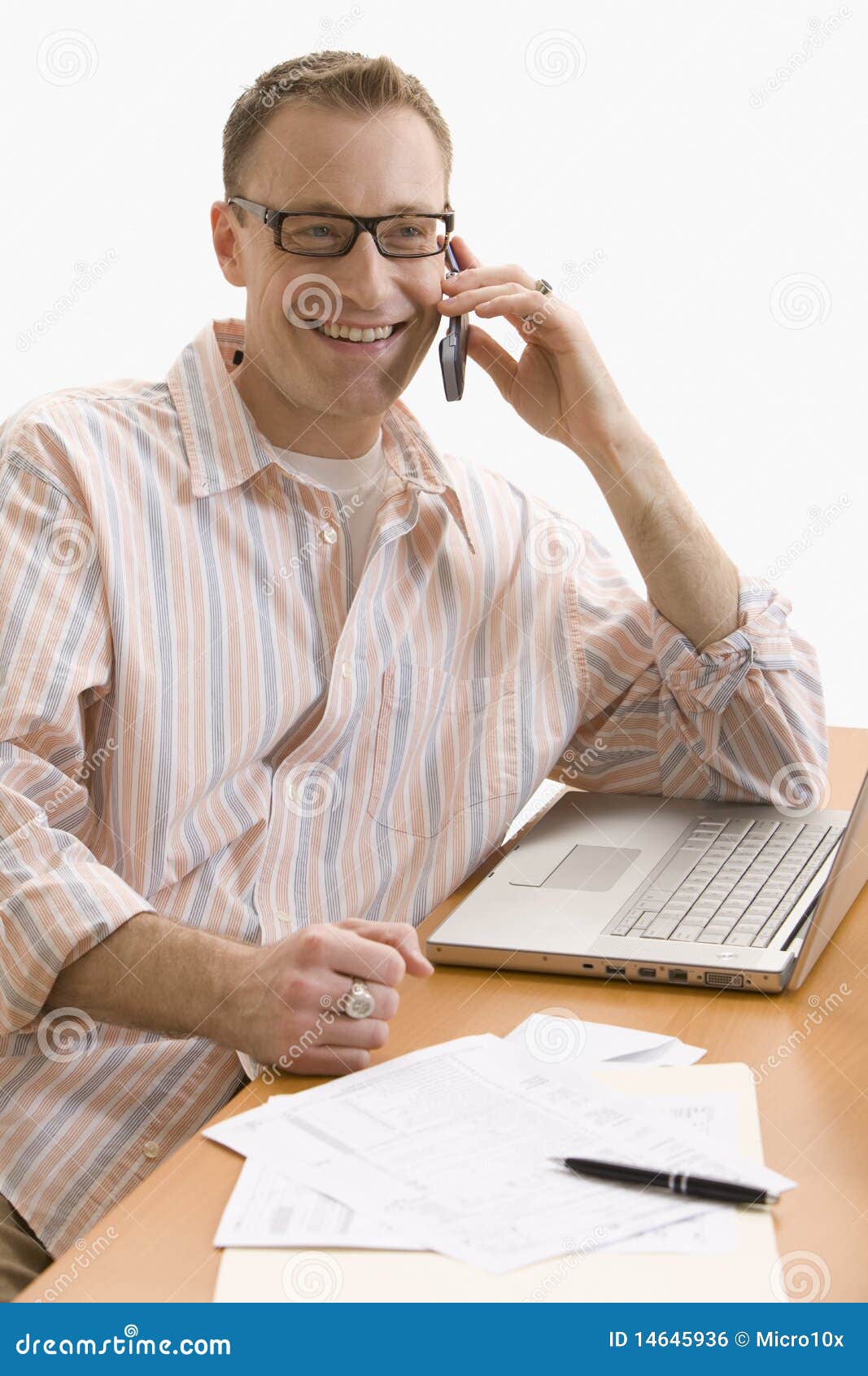 Man on Cell Phone, Working from Home - Isolated Stock Photo - Image of ...