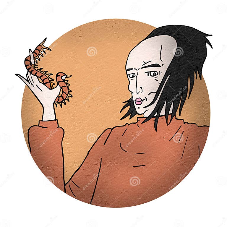 Man and centipede stock illustration. Illustration of face - 91040909