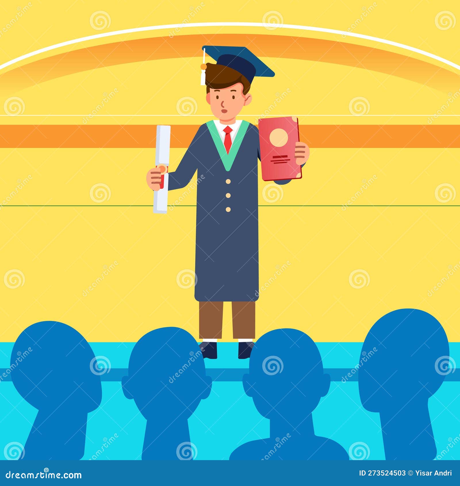 Man with Certificate Graduate Students Standing on Stage and Audience ...