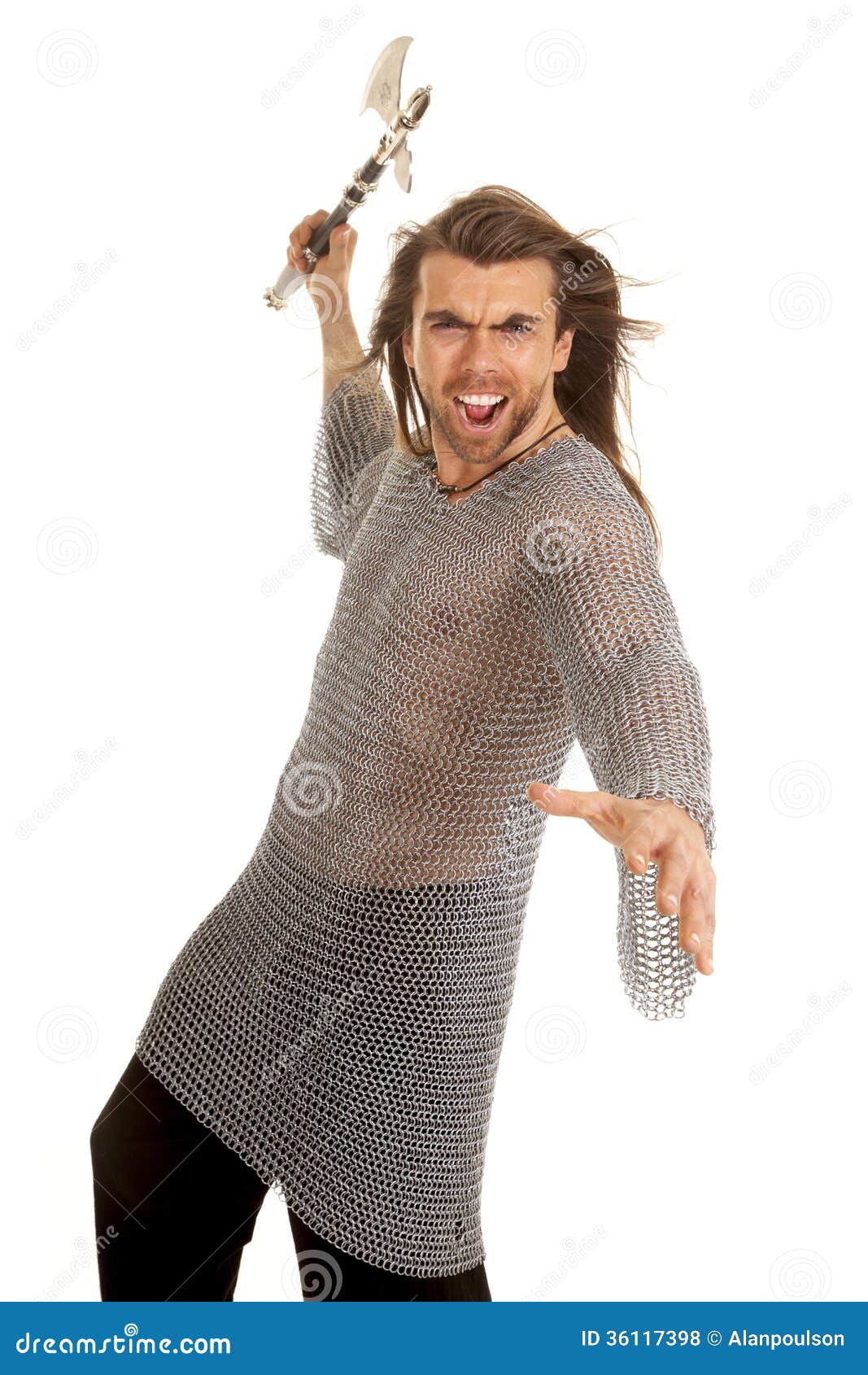 Man chain mail axe attack stock photo. Image of middleage - 36117398