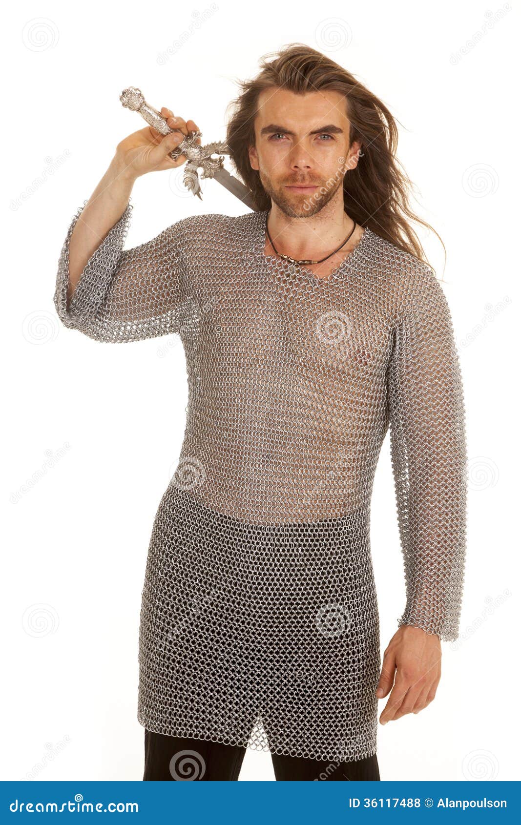 Man Chain Mail Sword Behind Neck Stock Photo - Image of lord, combat ...
