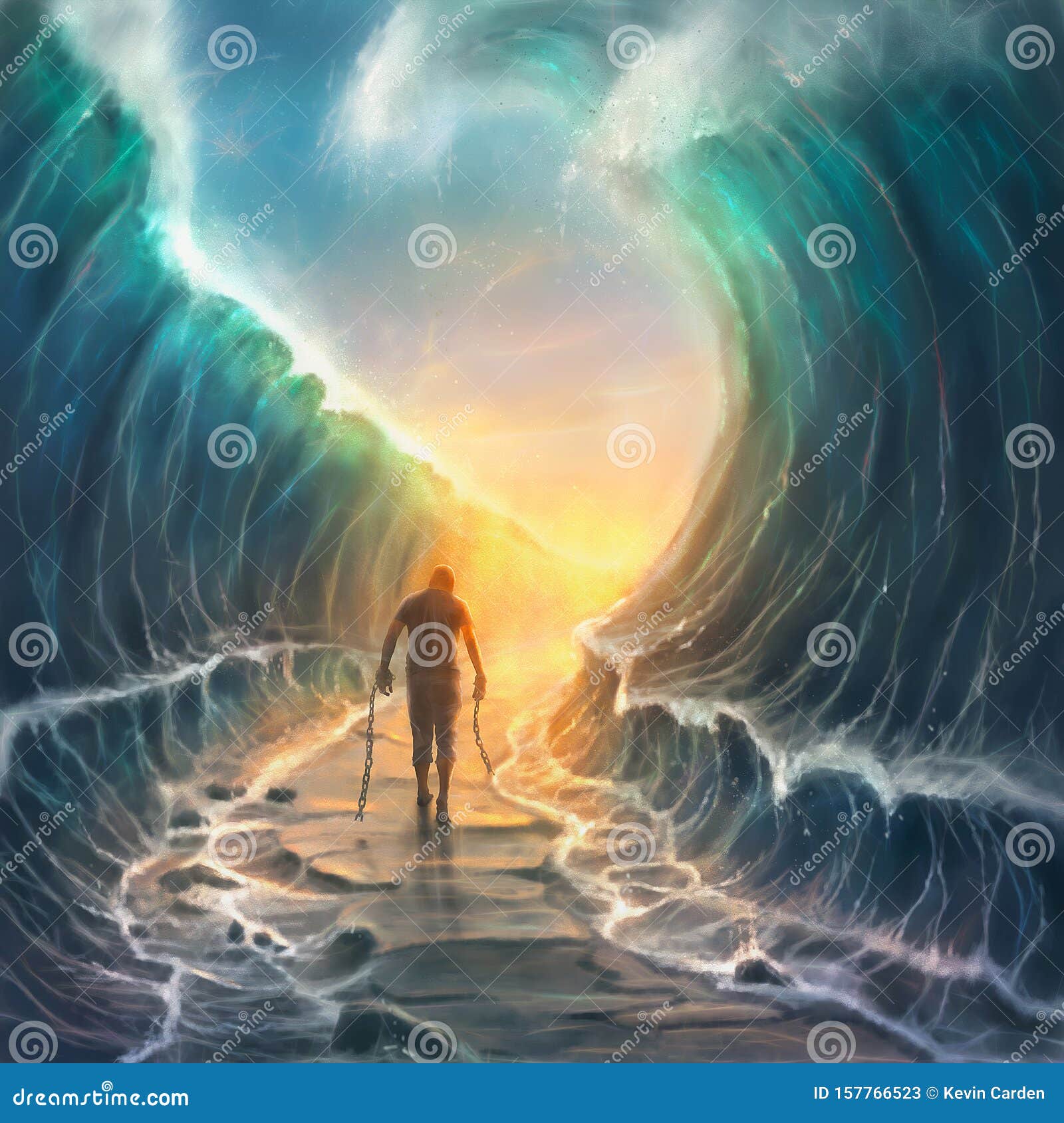 Man with Chains and Parted Sea Stock Illustration - Illustration of ...