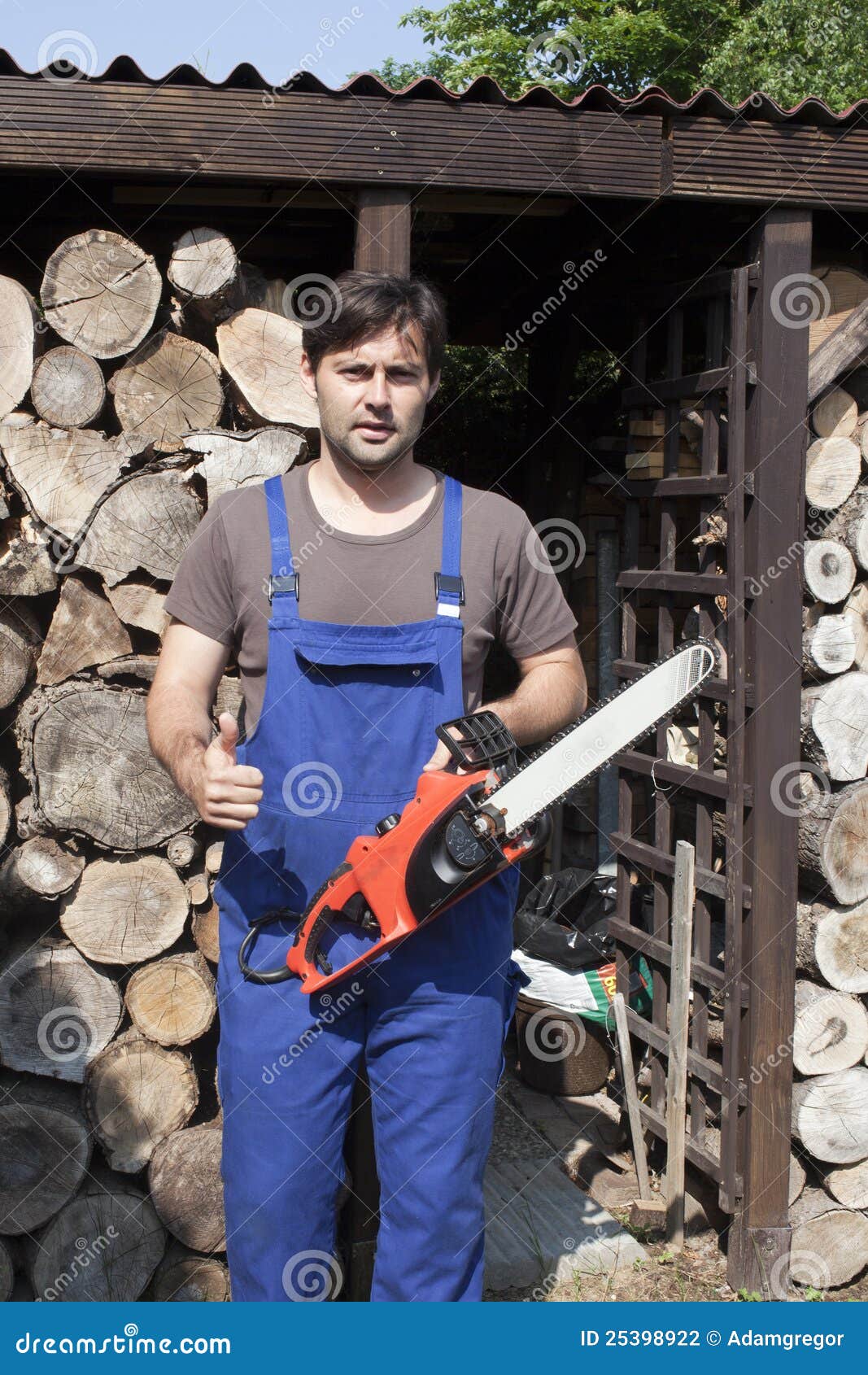 Man with chainsaw stock photo. Image of thumb, protection - 25398922