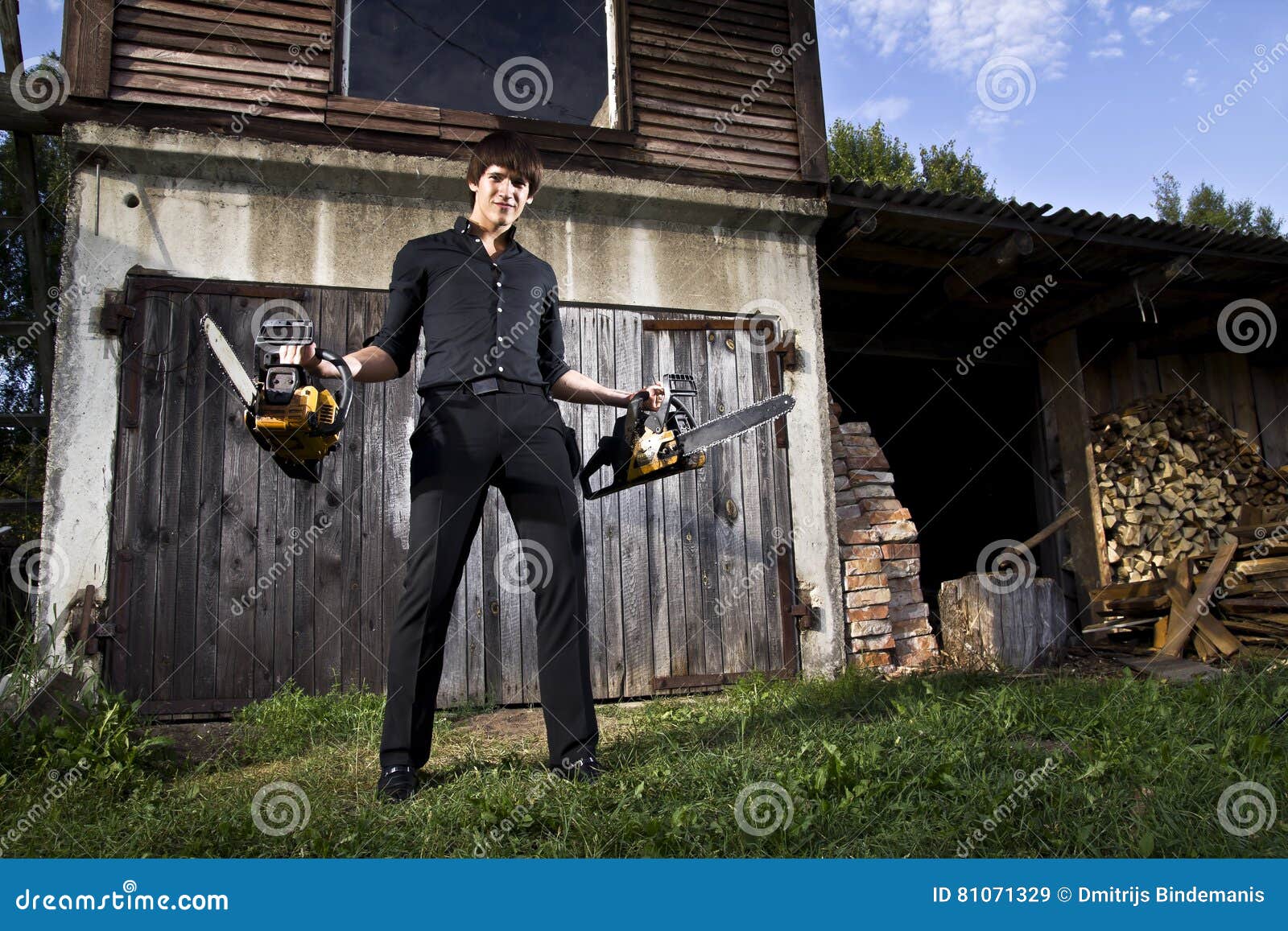 Man with chainsaw stock image. Image of expression, equipment - 81071329