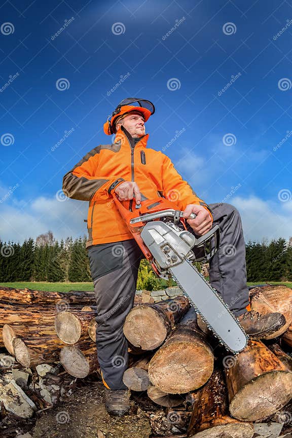Man with chainsaw stock photo. Image of lumberman, forest - 94540776