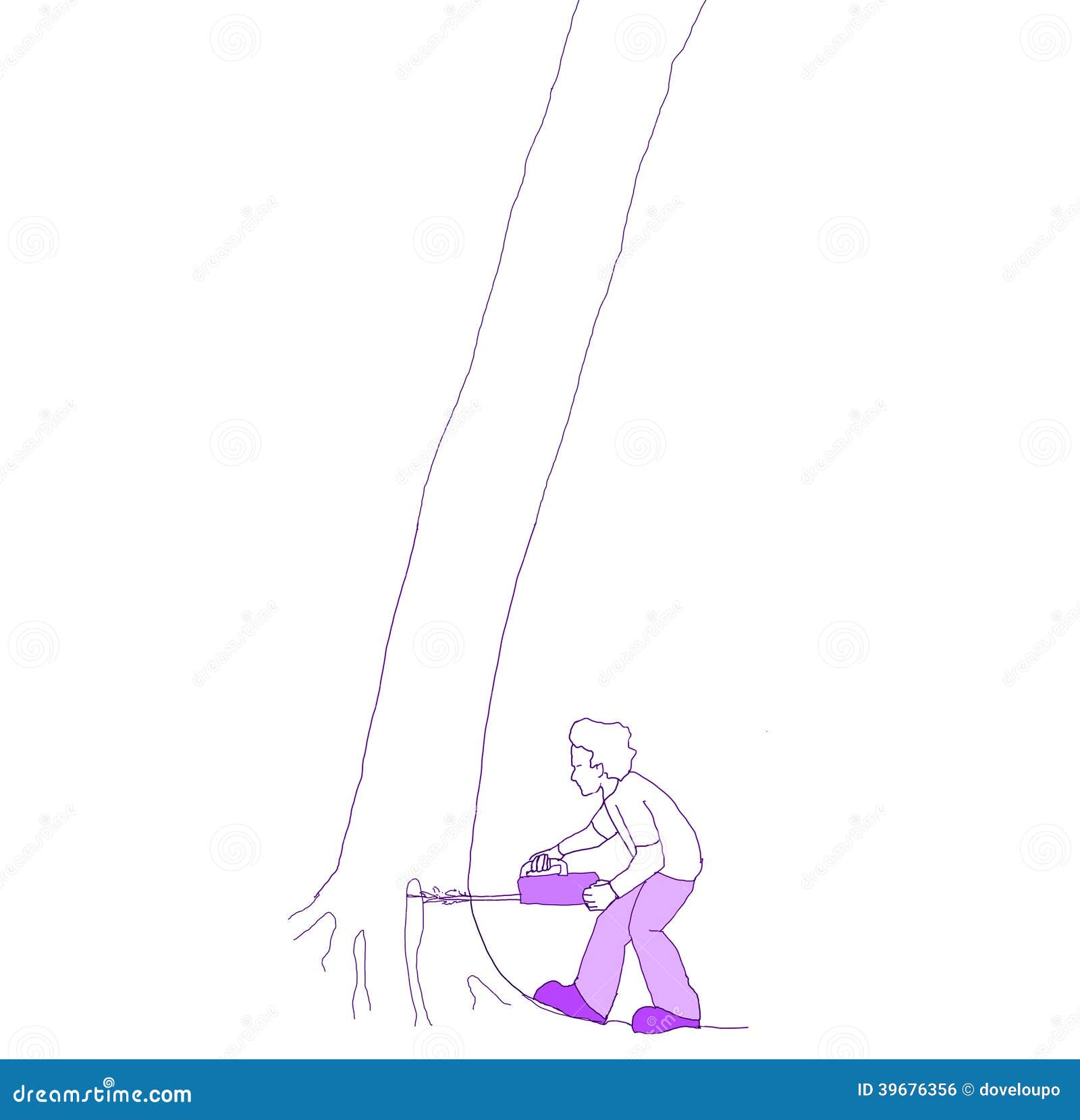 Man chainsawing tree. stock illustration. Illustration of chainsaw ...