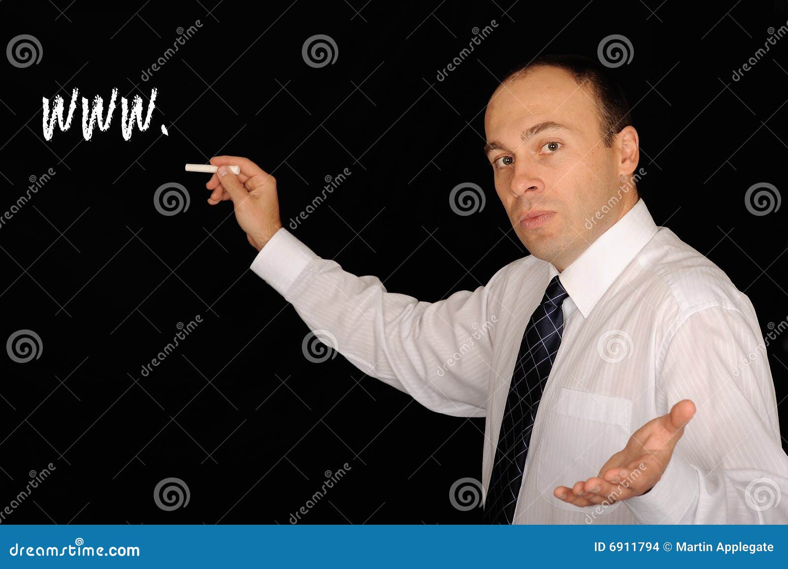 Man with Chalk at Blackboard Stock Photo - Image of black, learning ...