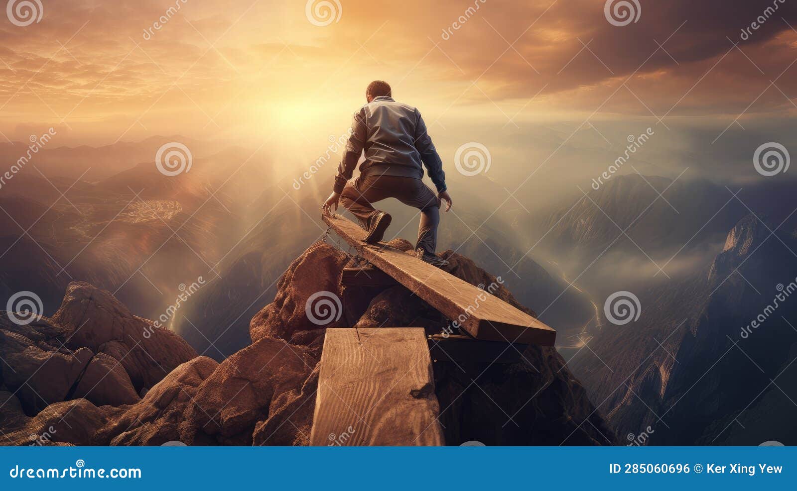 Man Challenging Fear of Failure Stock Illustration - Illustration of ...