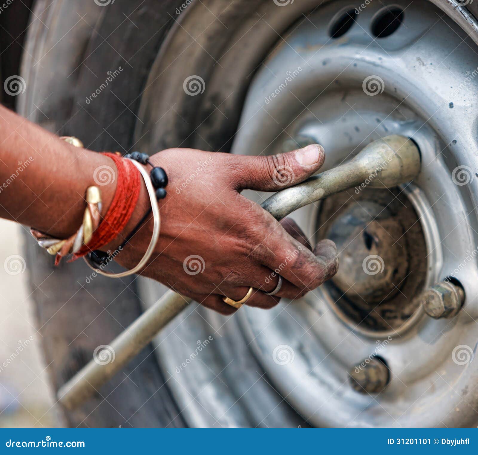Man Changing the Car Wheel on the Road, Close Up Stock Image - Image of ...