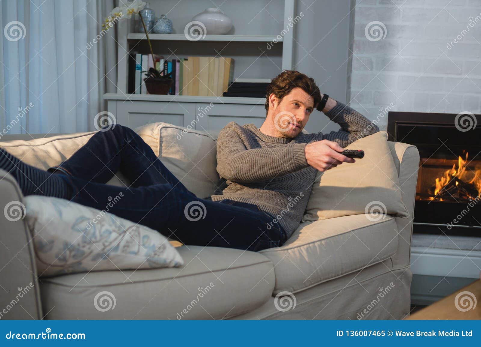 Man Changing Channel with Remote Control Stock Image - Image of life ...