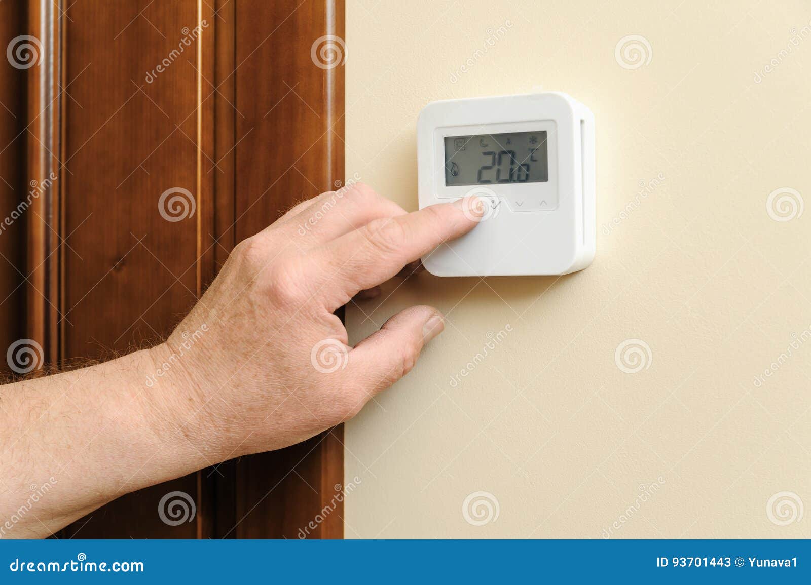 Man is Changing Settings of a Thermostat. Stock Image - Image of ...