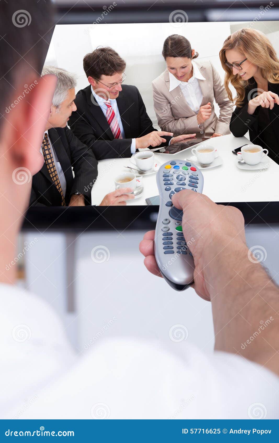 Man Changing Television Channel through Remote Stock Image - Image of ...
