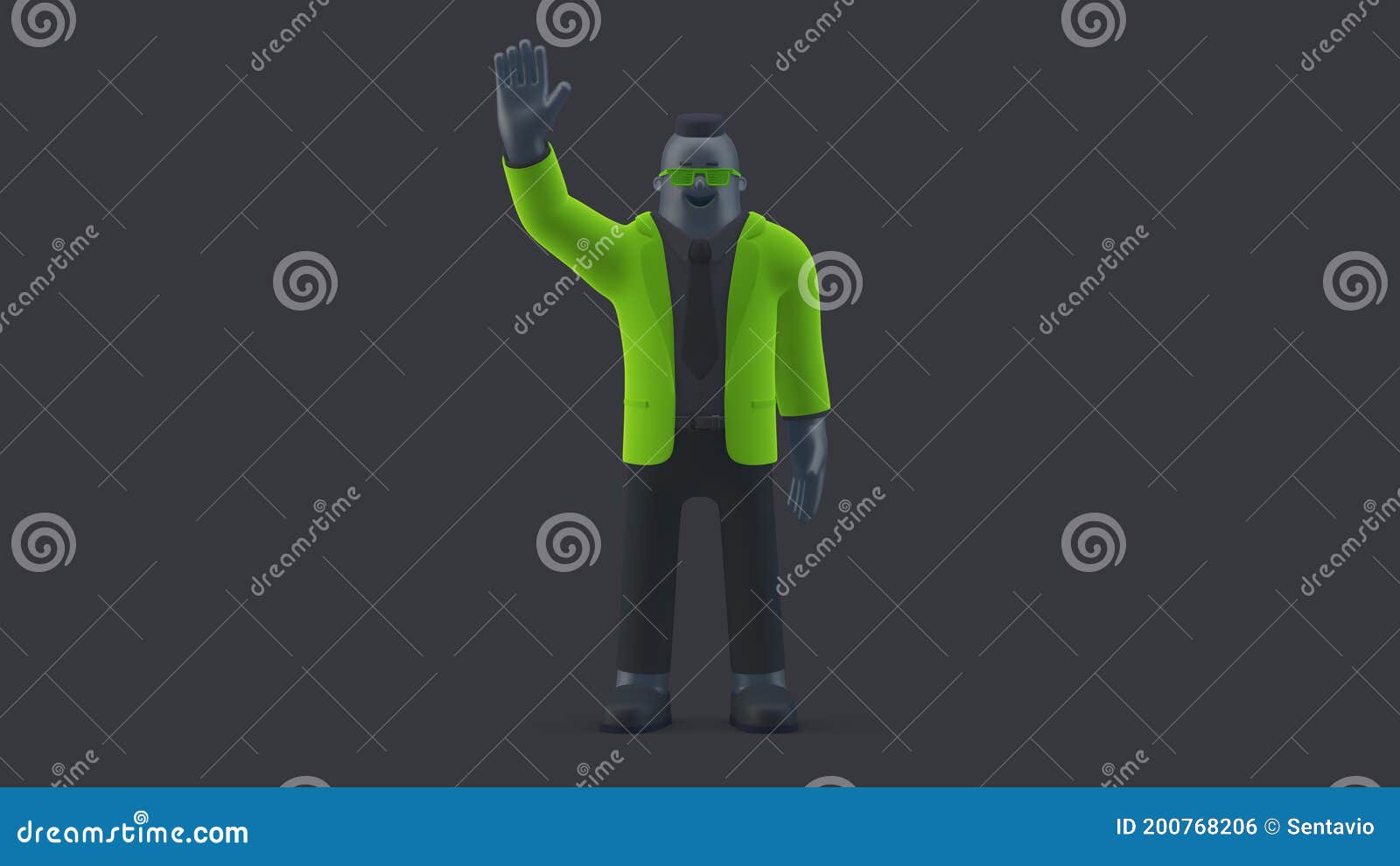 Man Character Abstract Standing with Rised Hand Welcome Hi Pose 3D ...
