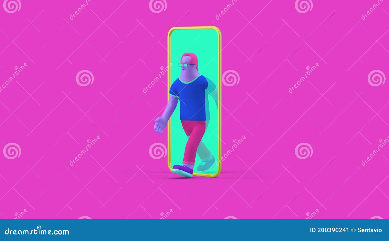 Man Character Abstract Walking from Smartphone Mobile Phone Pose 3D ...