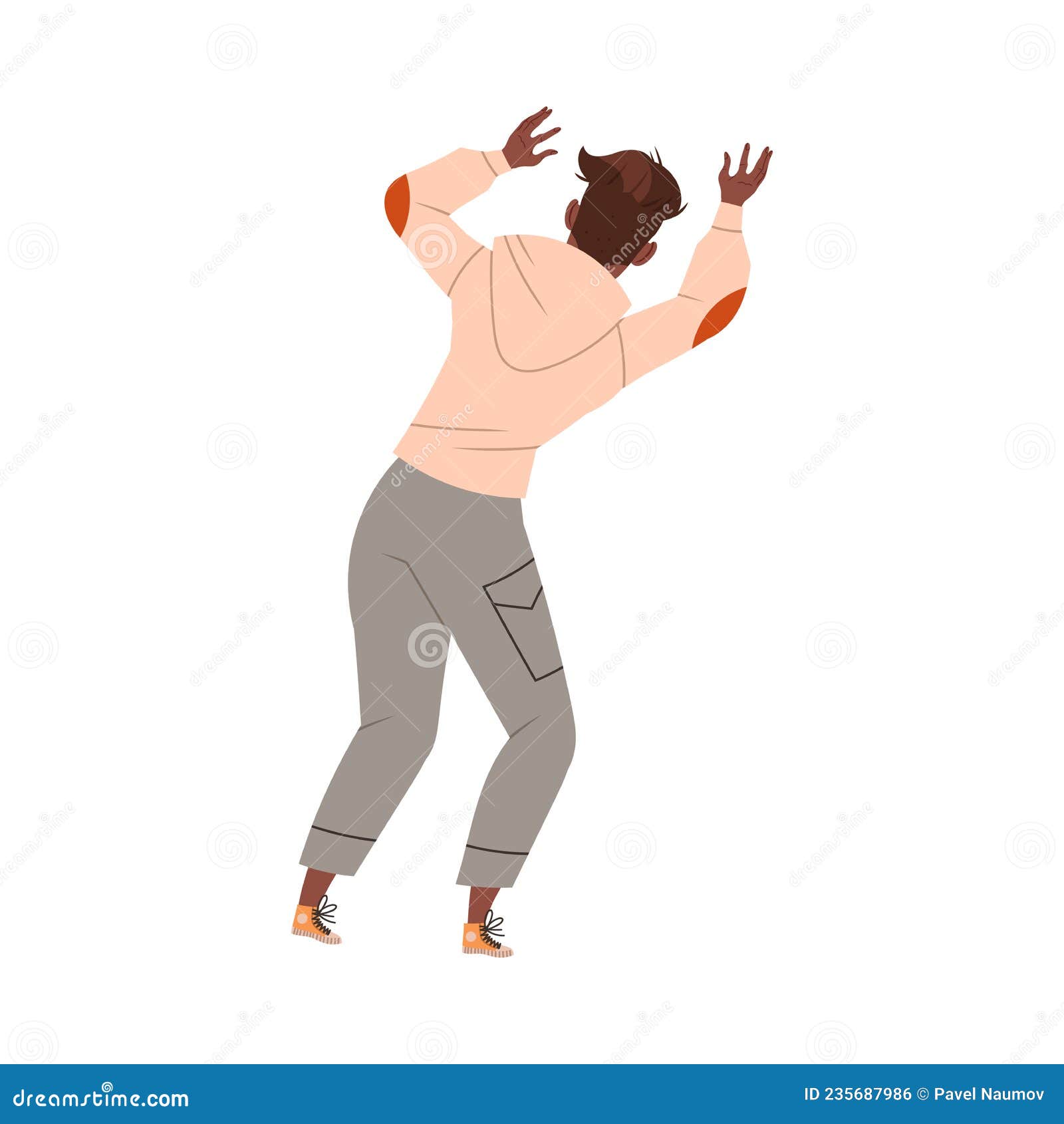 Man Character Afraid of Something Feeling Scared and Terrified Raising ...