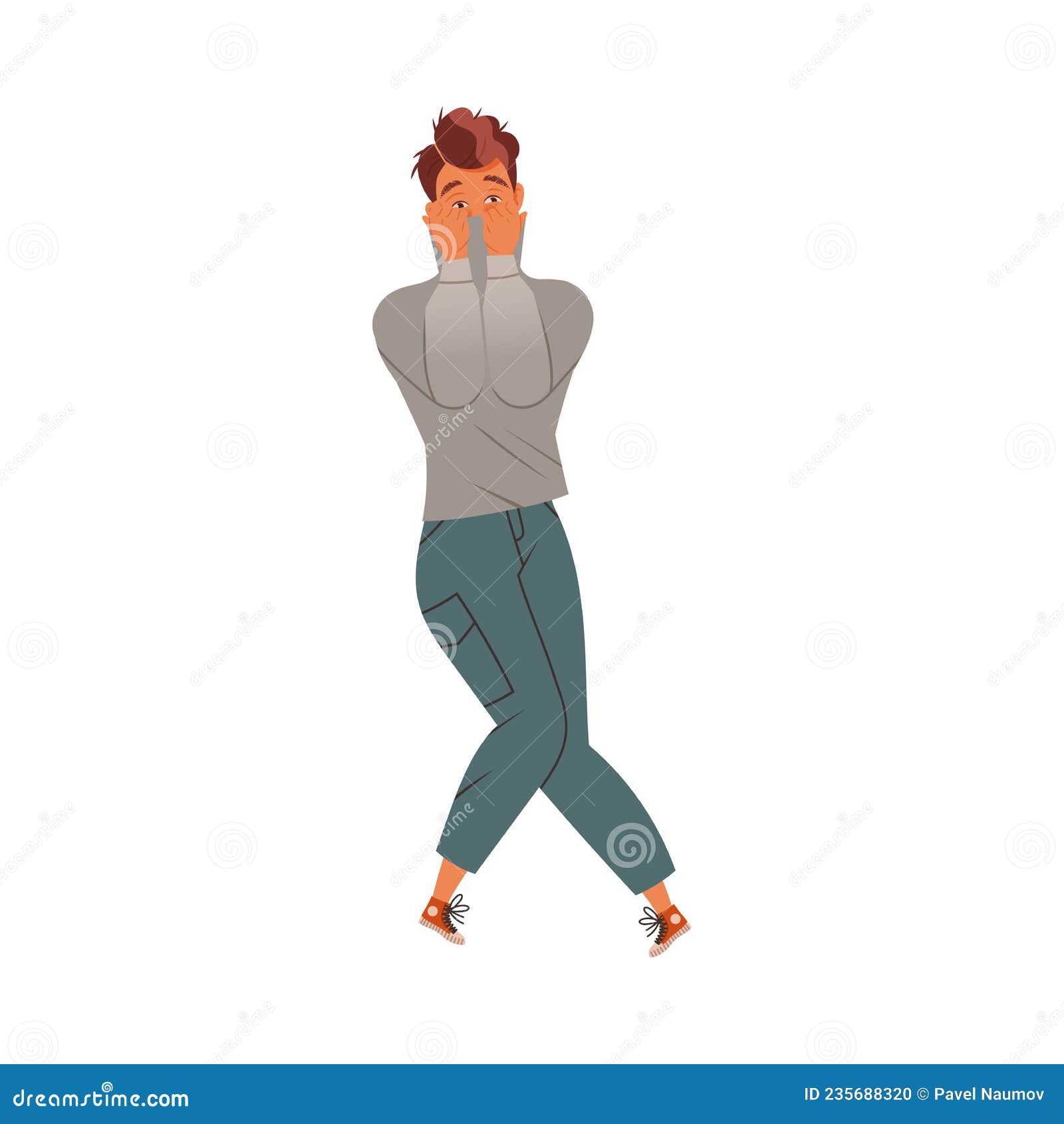 Man Character Afraid of Something Feeling Scared and Terrified Shaking ...