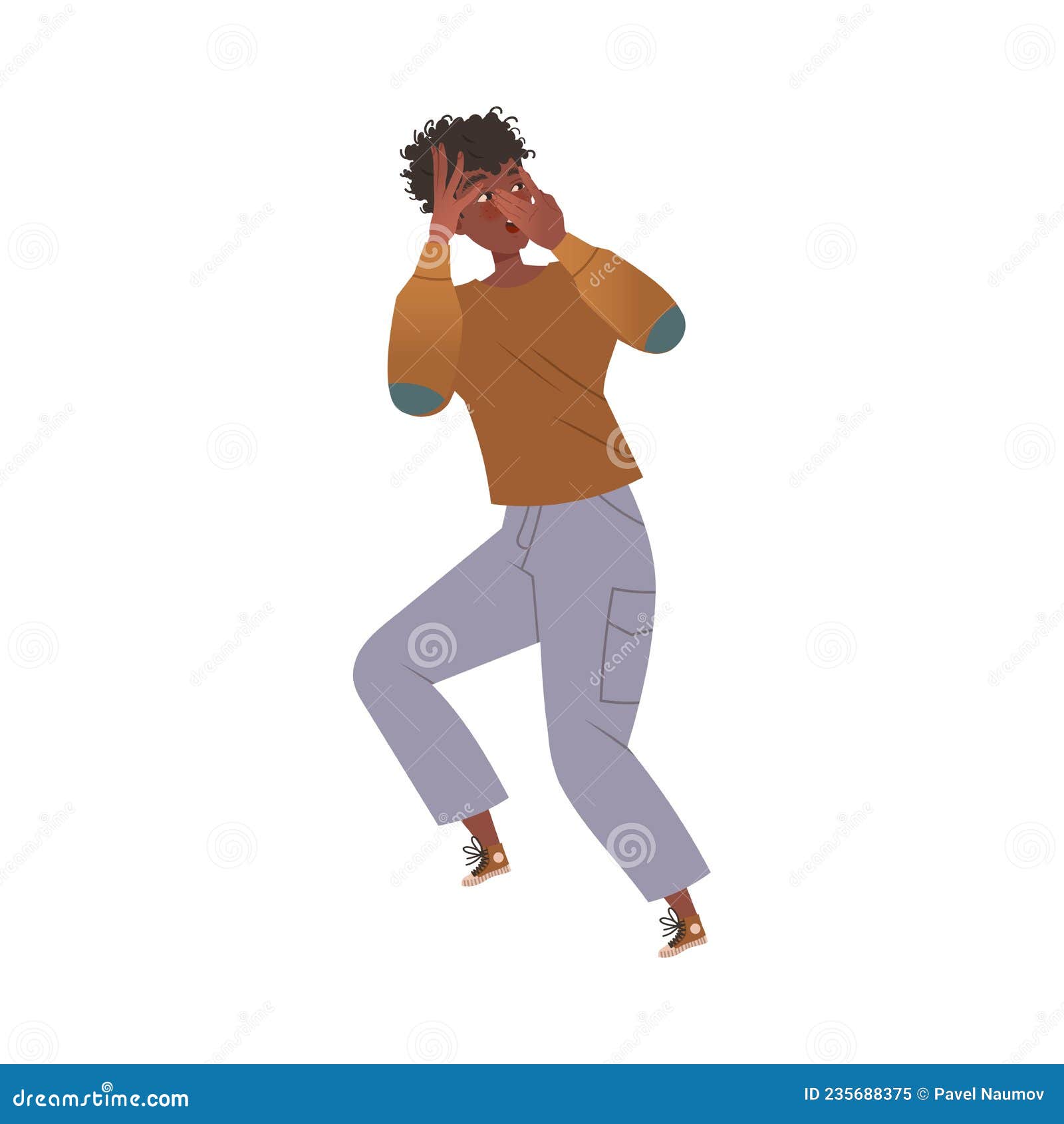 Man Character Afraid of Something Feeling Scared and Terrified Shaking ...