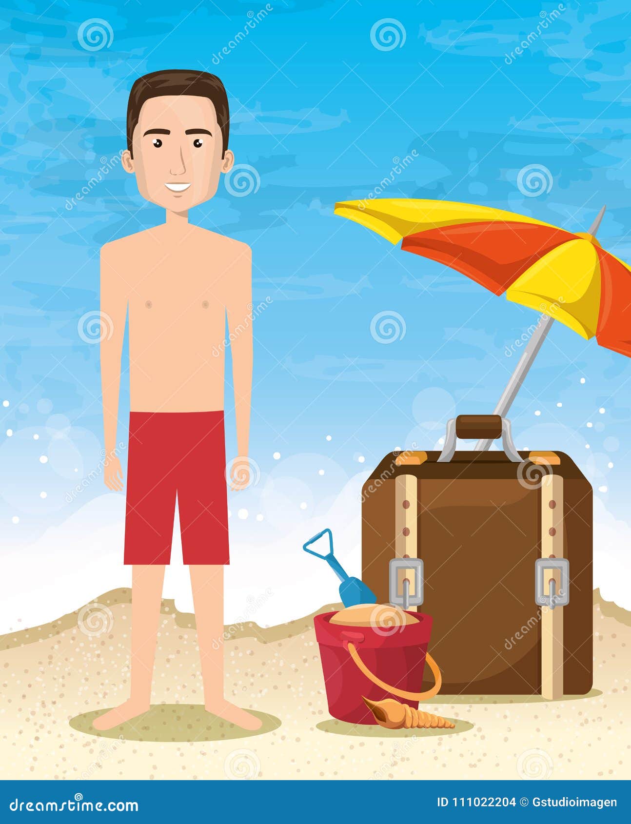 Man character on the beach stock vector. Illustration of cool - 111022204