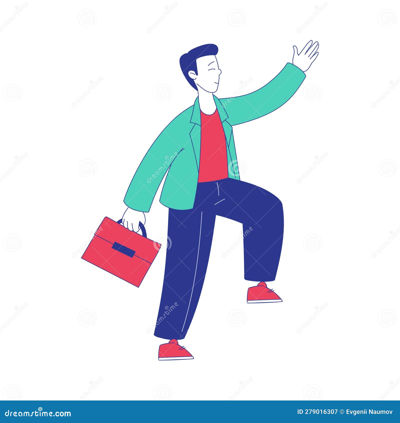 Man Character with Briefcase Moving Forward Achieving Goal Vector ...