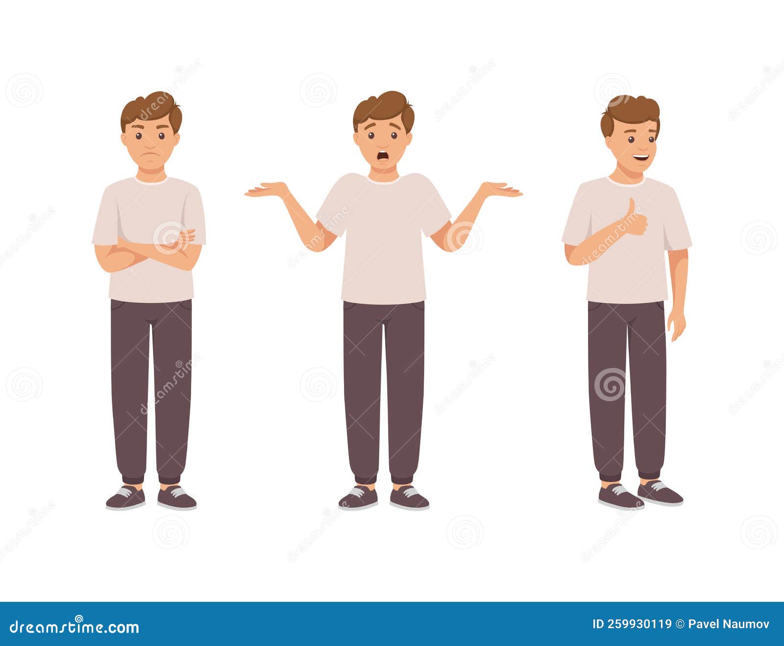 Man Character in Different Pose with Hand Gesture and Emotion Vector ...