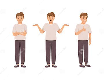 Man Character in Different Pose with Hand Gesture and Emotion Vector ...